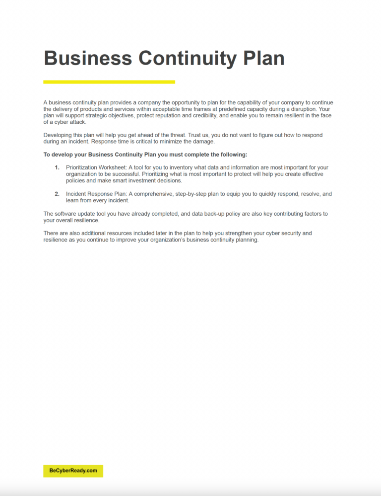 Business Continuity Plan - Cyber Readiness Institute